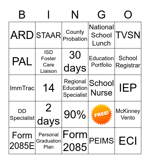 Education BINGO Card