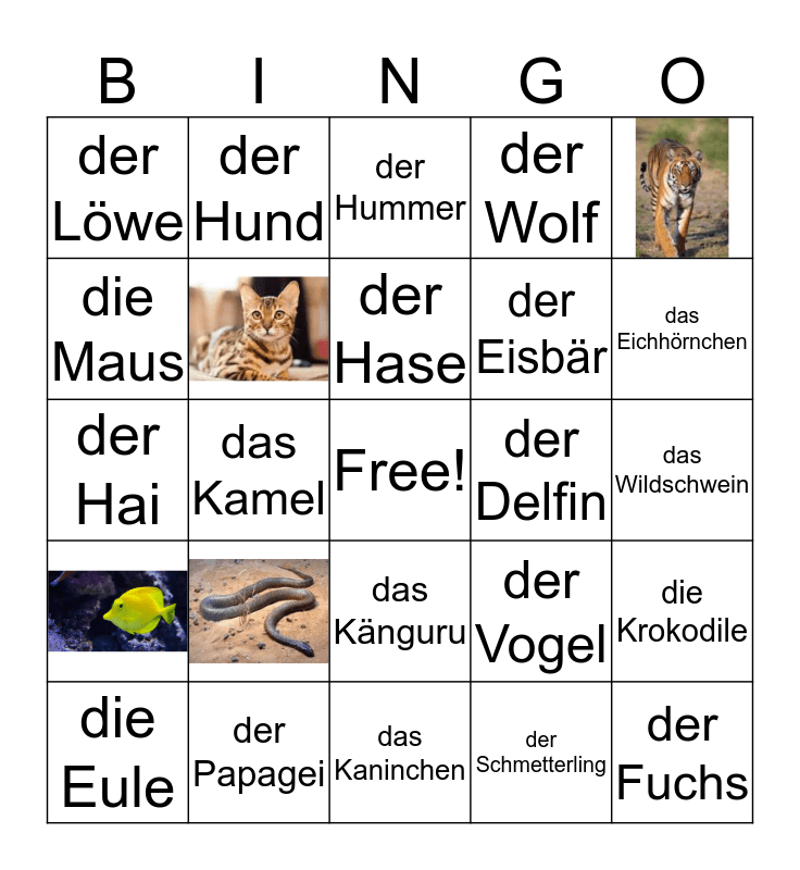 7S - Tiere Bingo Card