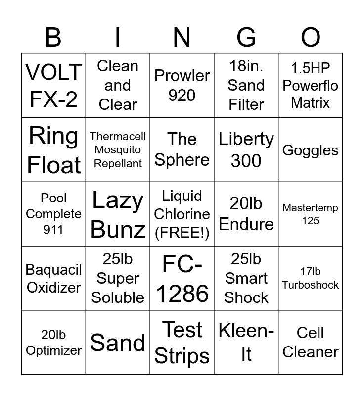BYP Sale BINGO Card