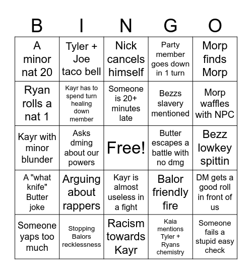 DND :) Bingo Card