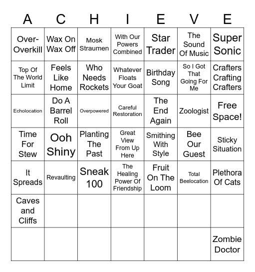 Minecraft Achievement Bingo Card