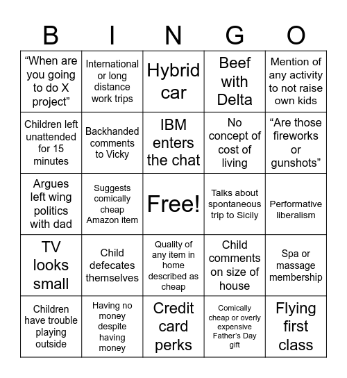 Pretentious Sibling Bingo Card