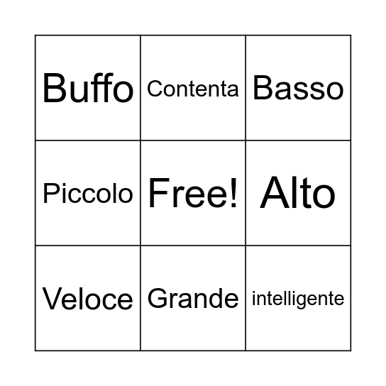 Tombola Adjectives in Italian Bingo Card