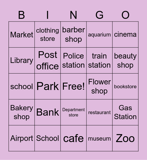 Place Bingo Card Place Bingo Card