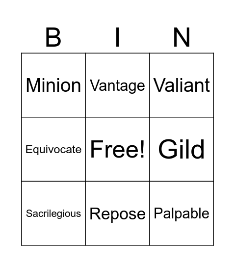 Macbeth Vocabulary Acts I and II Bingo Card
