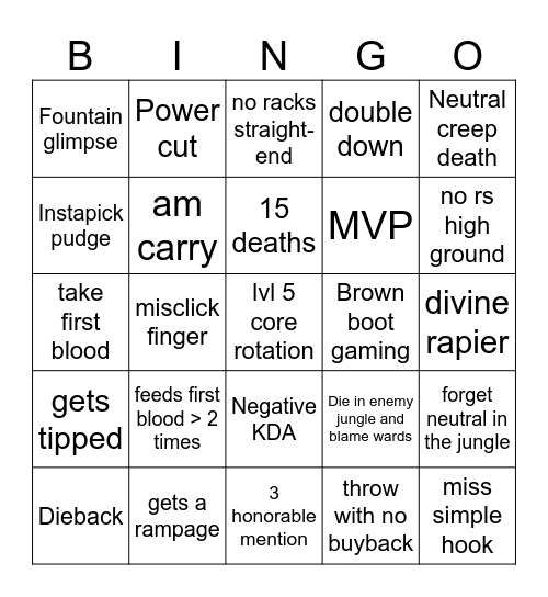 Shashank Dota Bingo Card