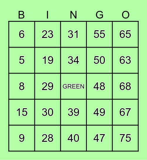 GREEN Bingo Card