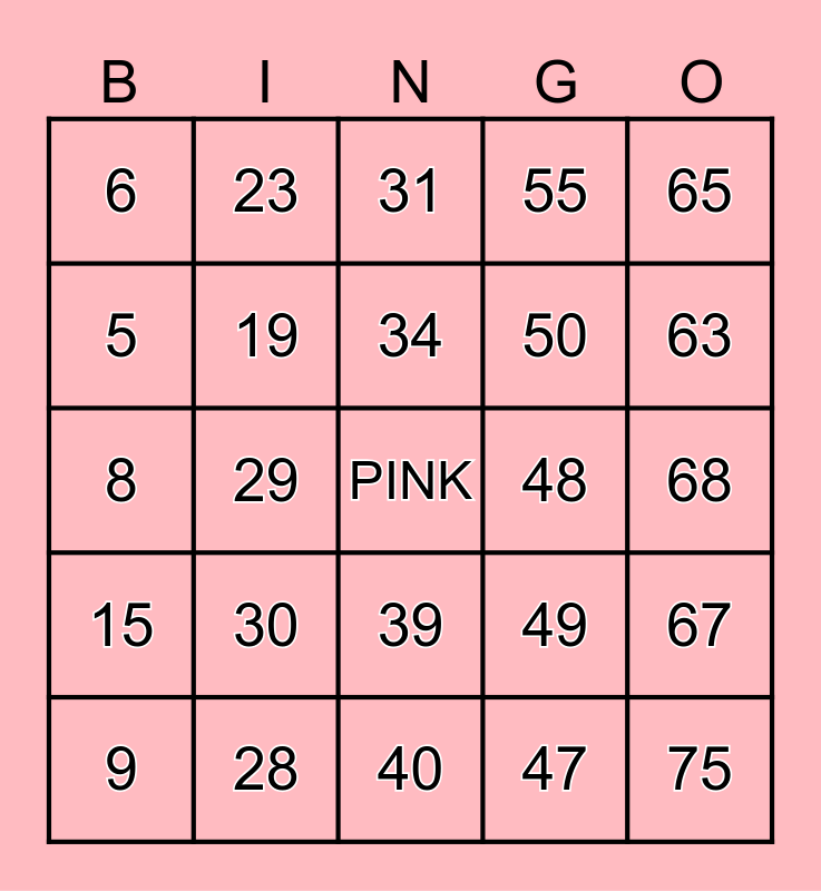 PINK Bingo Card