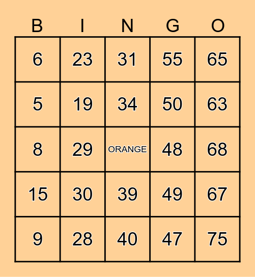 ORANGE Bingo Card
