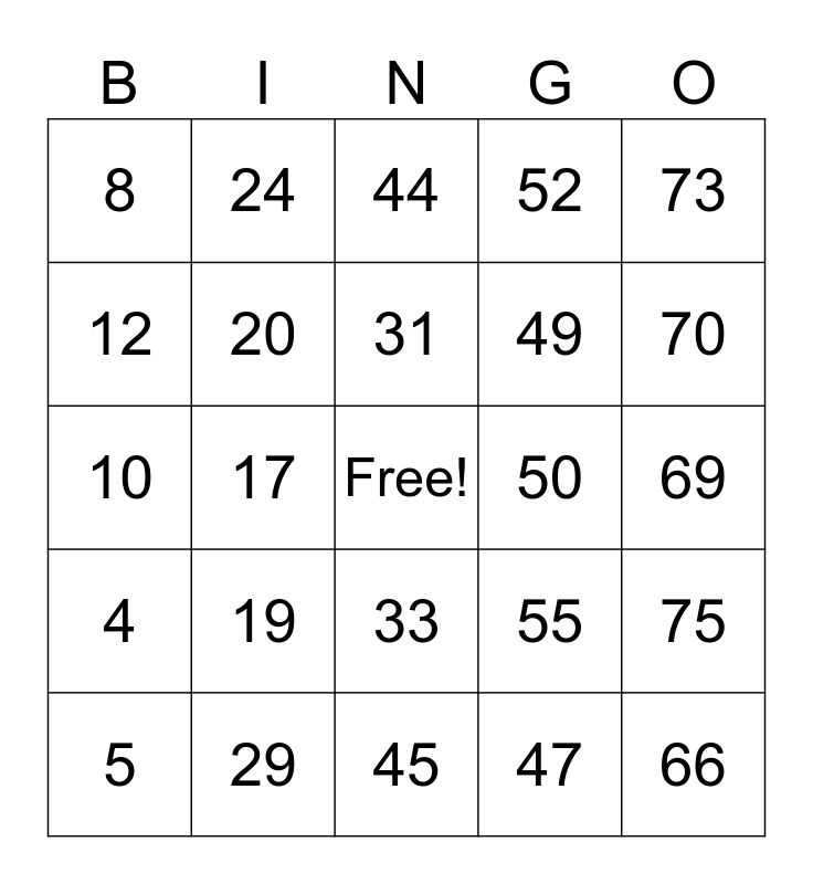 Untitled Bingo Card