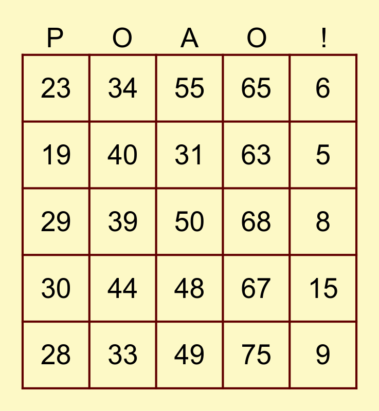 POAO-bingo! Bingo Card