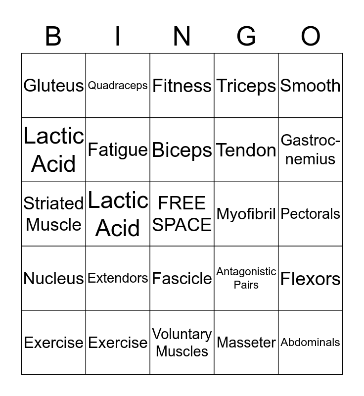 Muscle Bingo Card