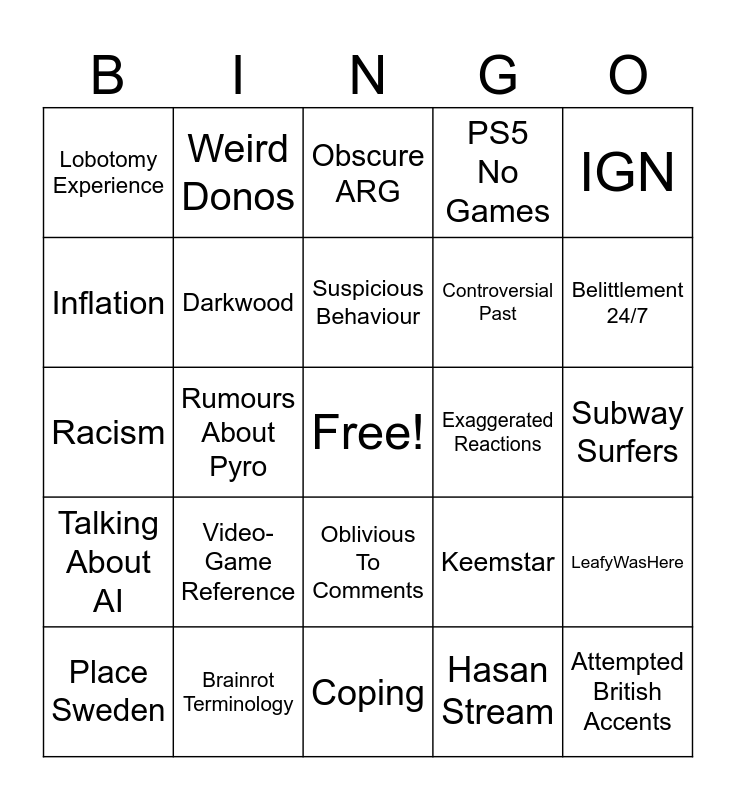 PyroLIVE Bingo Card