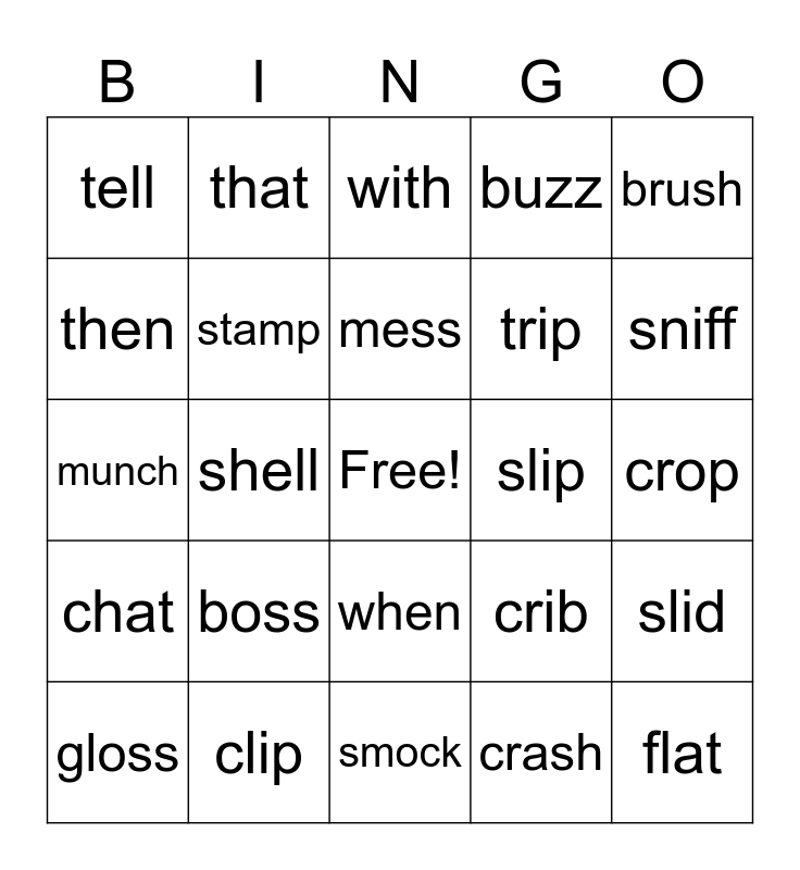 Initial Blends, Consonant Digraphs, Floss Rule Bingo Card