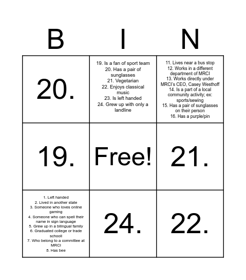Untitled Bingo Card