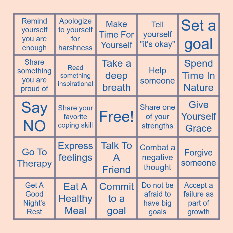 Self-Compassion Bingo Card