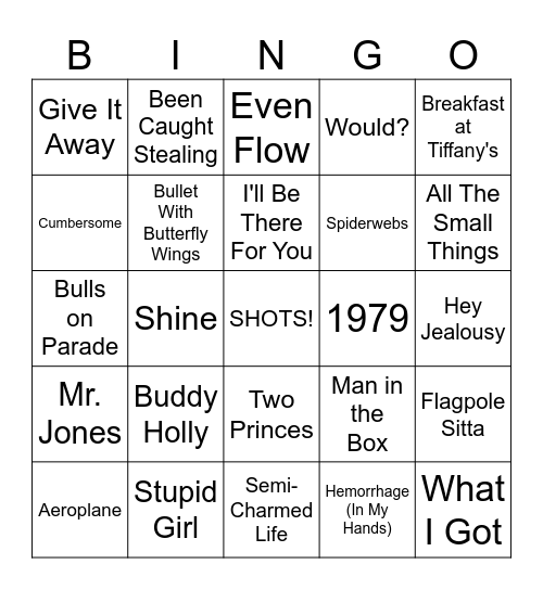 Unrefined - 90's Alt/Grunge Bingo Card