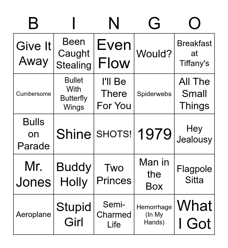 Unrefined - 90's Alt/Grunge Bingo Card