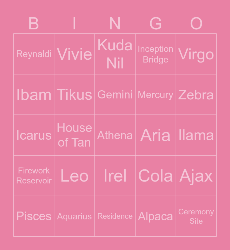 Bingo Swap Aruni Bingo Card