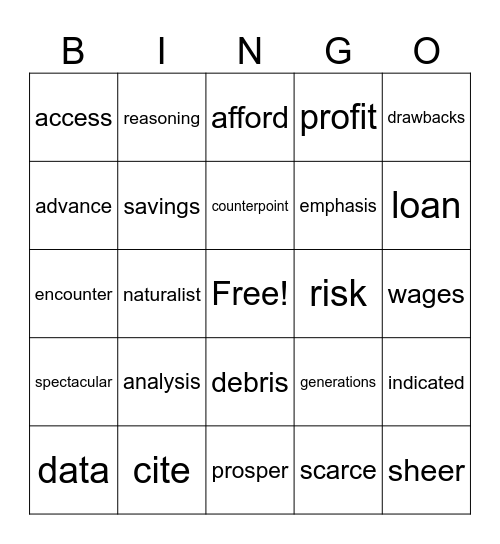 vocab Bingo Card