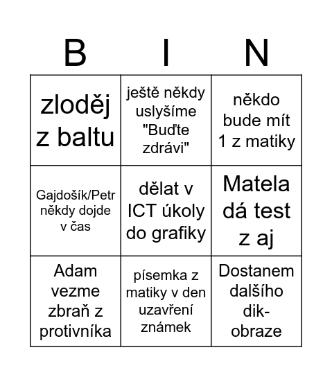 bingo z baltu Bingo Card