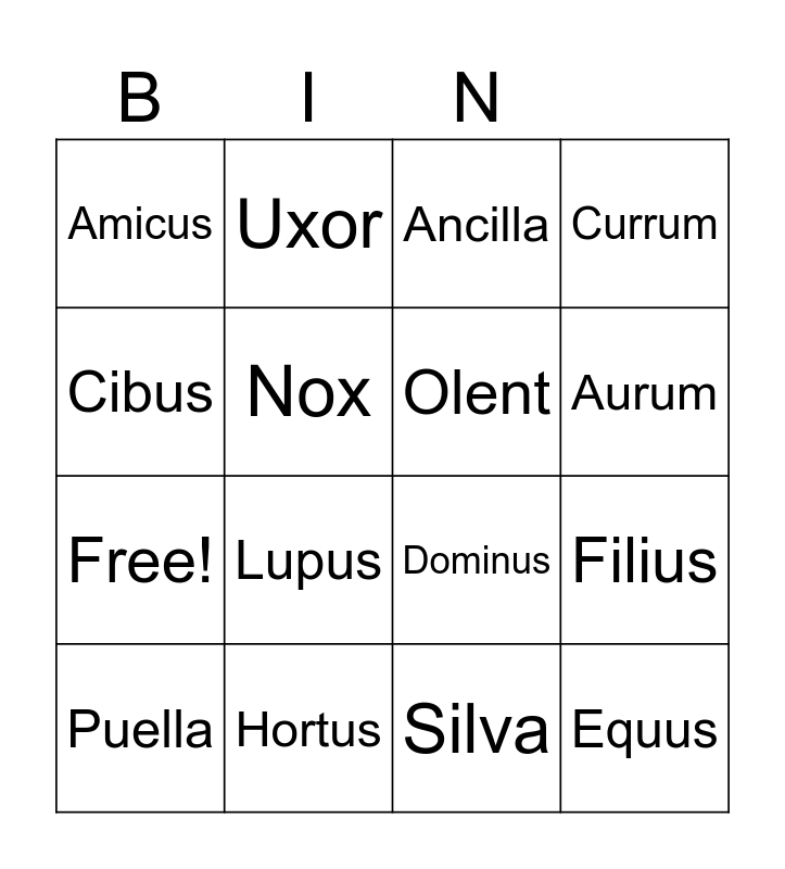Latin Year 9 - Lesson 1- Review activityVir Bingo Card