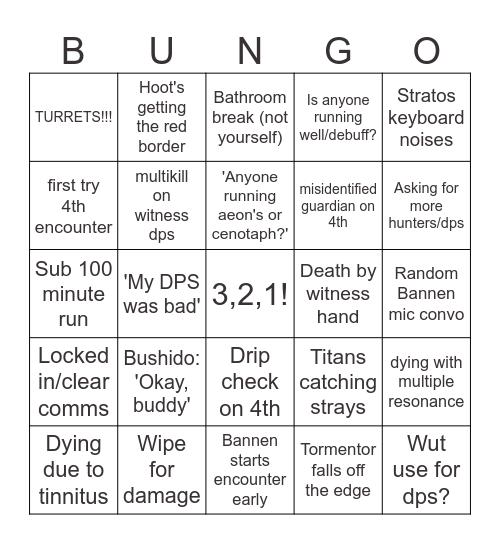 Edging Bingo Card