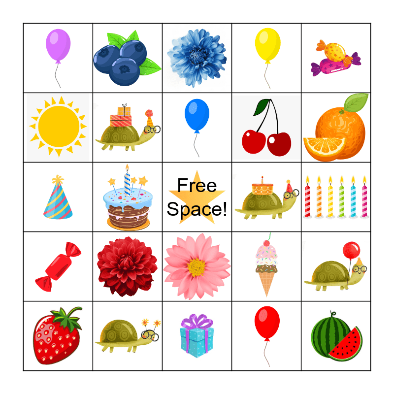 Birthday Turtle Bingo Card