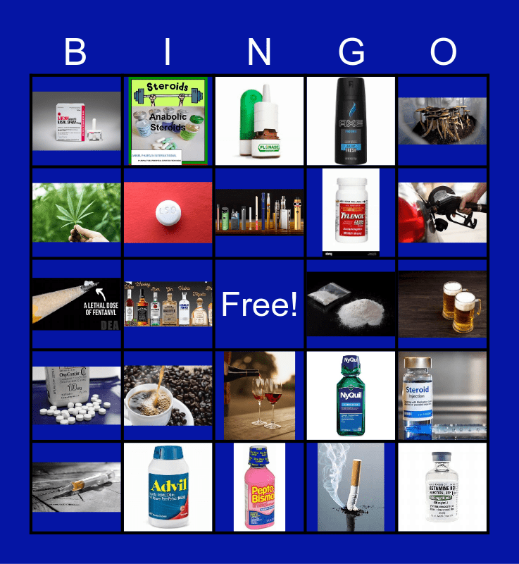 Substance Abuse Bingo Card