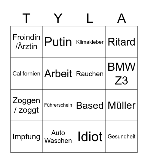 Tyler Durden Bingo Card