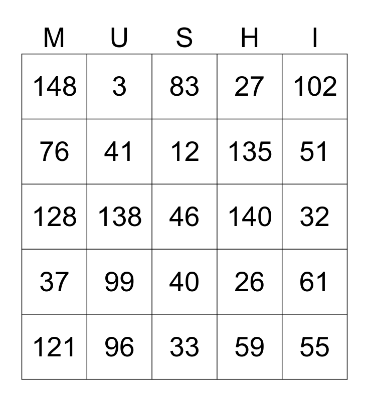 Hamish Bingo Card