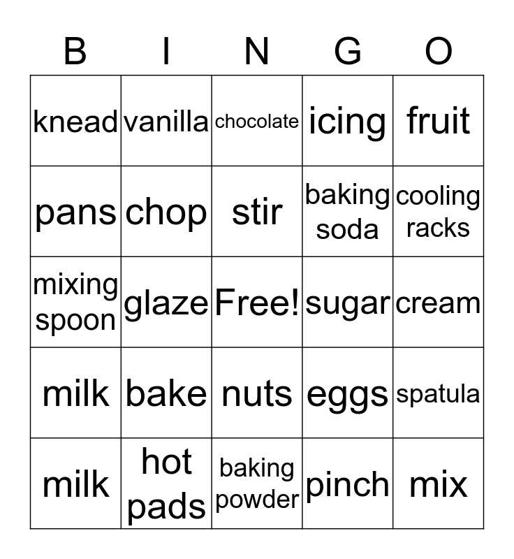 Baking Bingo Card