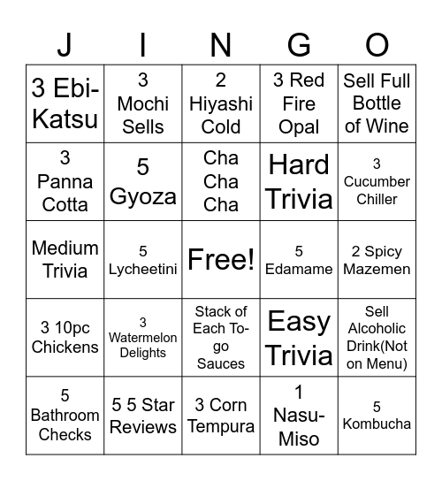 JINGO Bingo Card