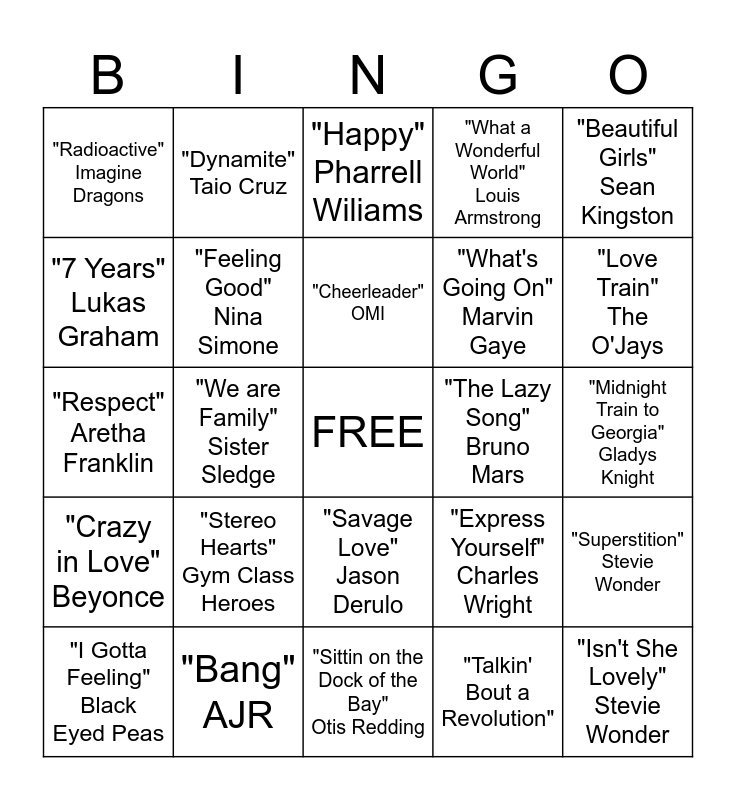 Musical Bingo Card