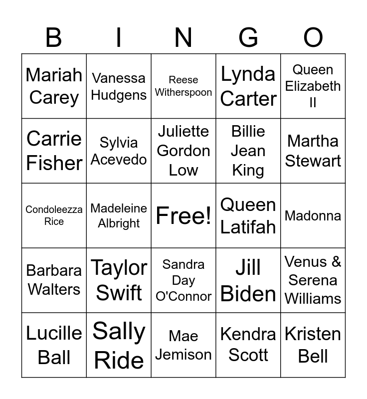 Famous Girl Scouts Bingo Card