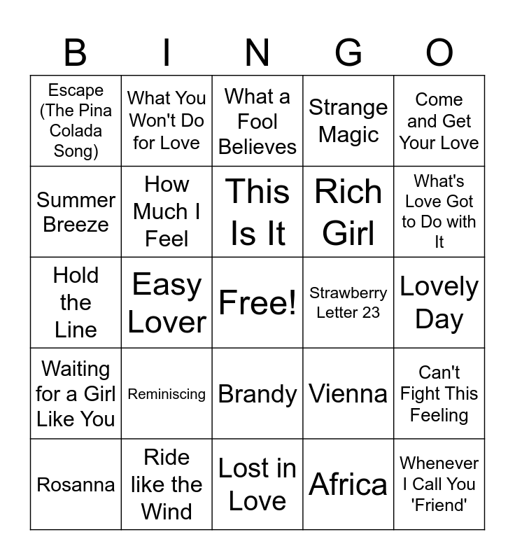 80 Bingo Card