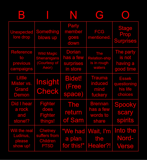 Critical Role- C3 Episode 98 Bingo Card