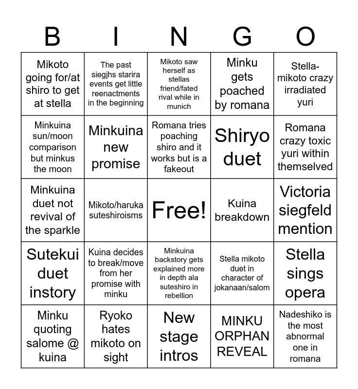 Remains bingo but everything is designed to be insane Bingo Card