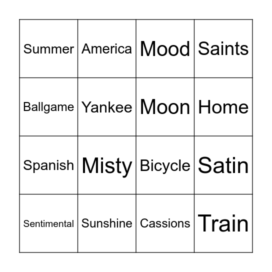 Musical Bingo Card