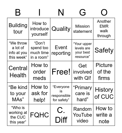 You’re an Intern Harry! Bingo Card