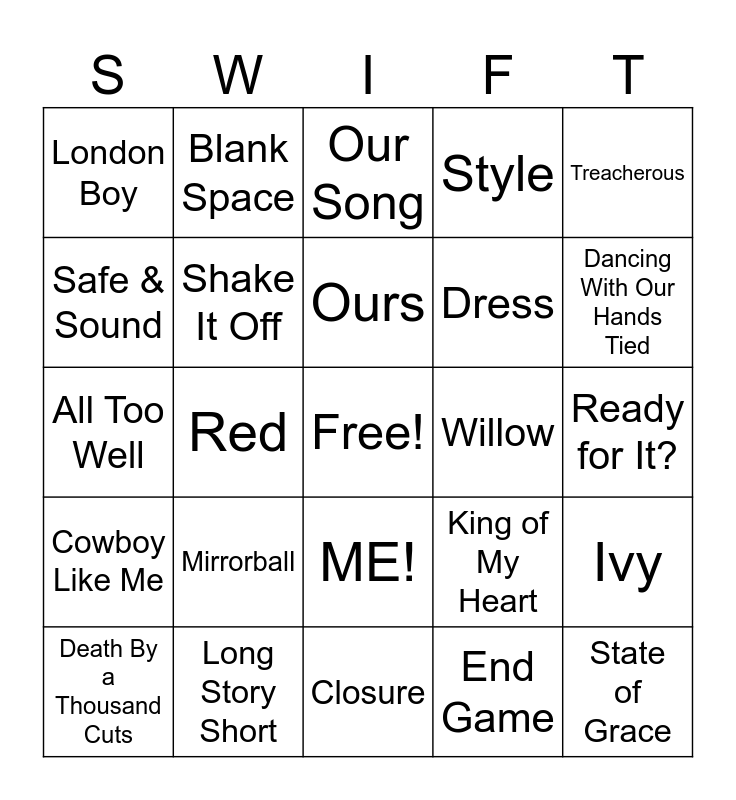 (Taylor's Version) Bingo Card