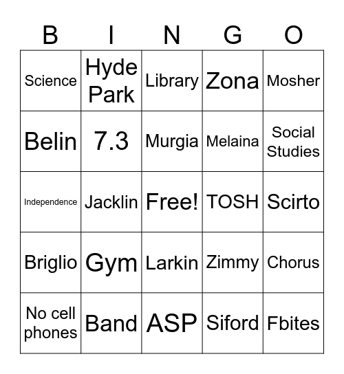 Gaskill Prep Fun Day Bingo Card