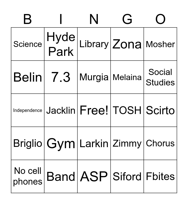 Gaskill Prep Fun Day Bingo Card