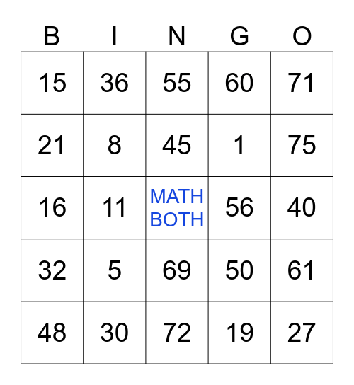 MATH BOT BINGO (001) Bingo Card