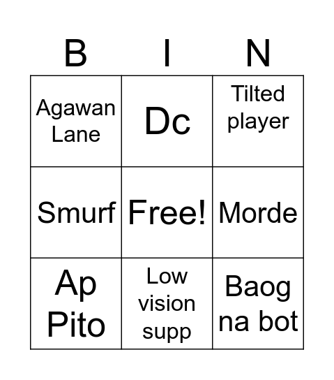 League BINGO Card
