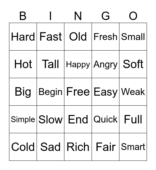 Syn/Ant Bingo! Bingo Card