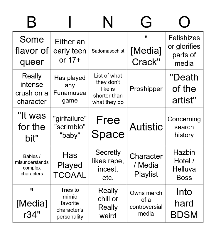 Controversial Media Bindo Bingo Card