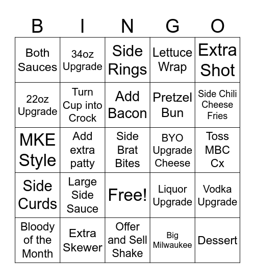 Milwaukee Bingo Card