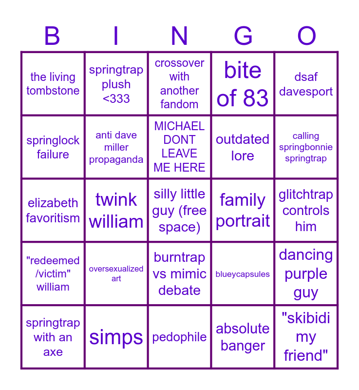 William Afton Bingo Card