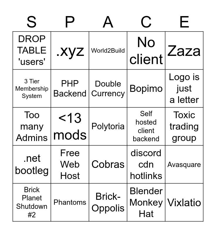 Sandbox Bingo Card